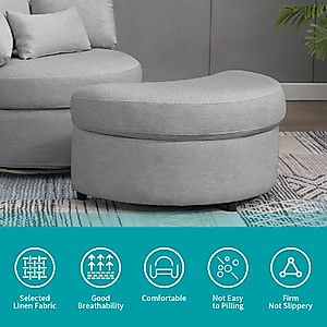 BALUS Modern Swivel Accent Barrel Sofa Chair, with Half Moon Storage Ottoman, Linen Fabric Leisure Round Chair,Sofa Lounge Chair with 3 Throw Pillow for Living Room Hotel/Club (Light Grey)