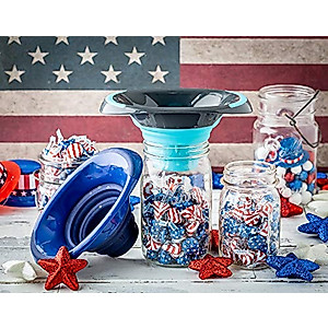 Kitchen Canning Funnel – Collapsible Silicone Food Funnel for Wide Mouth and Regular Mason Jars – Flexible Use for Coffee, Liquid, Jam, Cooking, Baking, Crafts - Blue