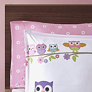 Mi Zone Kids Wise Wendy Bag in A Bag Sets For Girls, Owl Kids Girl Bedding Set – Ultra Soft Microfiber Childrens Bedroom Bed Comforters, Full, White 8 Piece