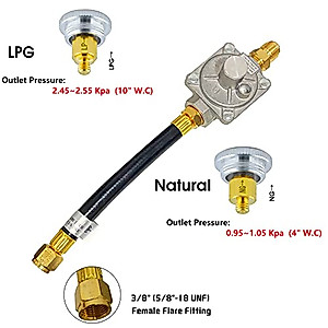 MCAMPAS 10 Feet 1/2" ID Natural Gas Quick Connect Hose and Regulator Replacement for Kitchen-Aid 710-0003 Gas Grill Conversion Kit,Convert 4-Burner Cabinet Style Gas Grill to Natural Gas