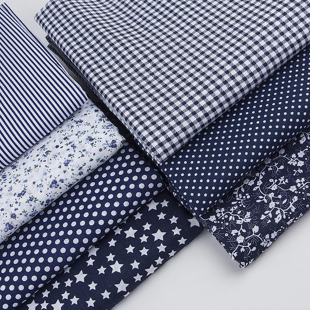 7Pcs 20" x 20" Cotton Fabric DIY Making Supplies Quilting Patchwork Fabric Fat Quarter Bundles DIY for Quilting Patchwork Cushions Cotton Fabric for Patchwork (20" x 20", Navy Blue)