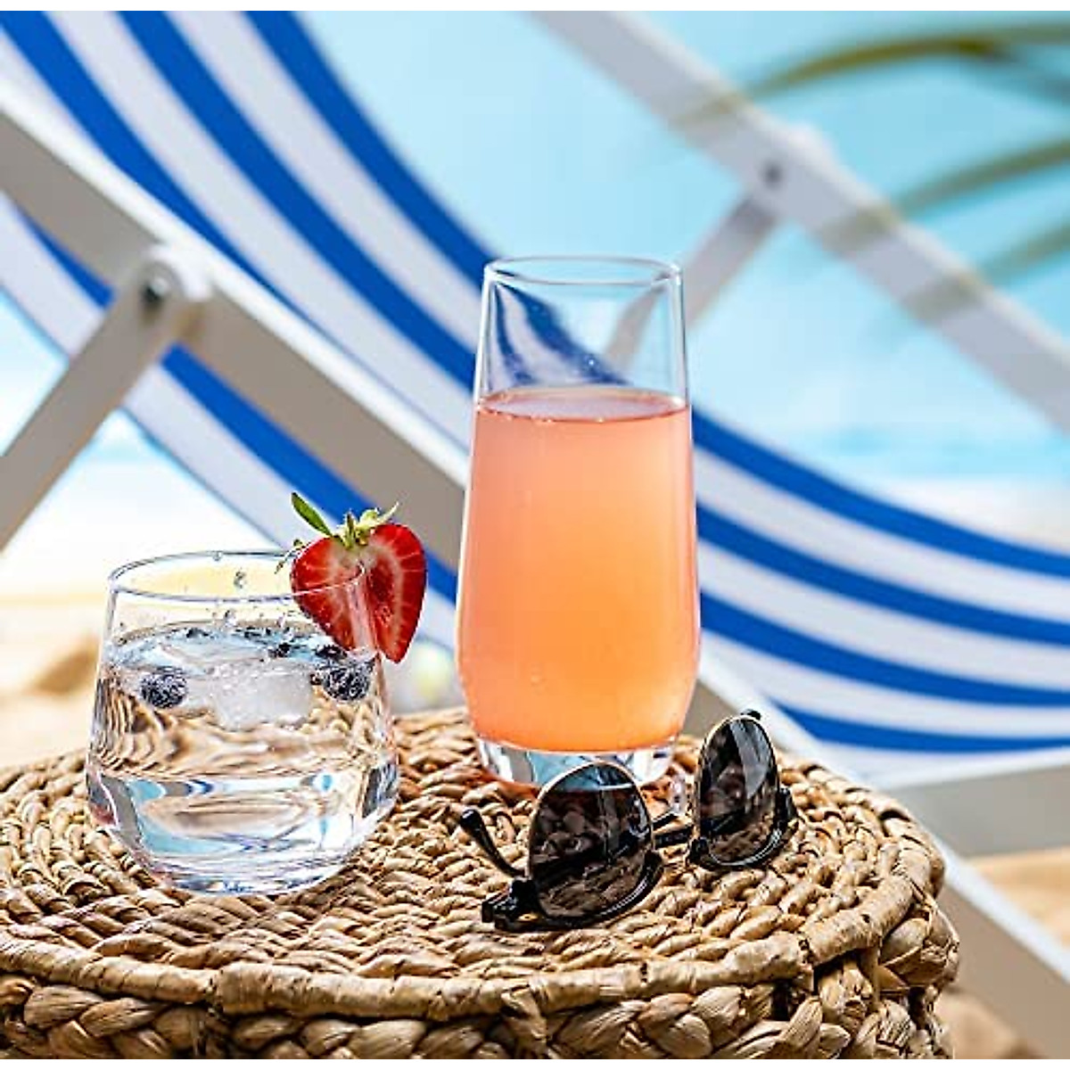 Set of 8 Clear Drinking Glasses Goblets & Chalices Cups - Glass Drinkware for Kitchen & Dinnerware - Glass Cups for Cocktails, Water, Juice, Beer, Stemless Rocks Glasses for Wine and Whiskey Drinks