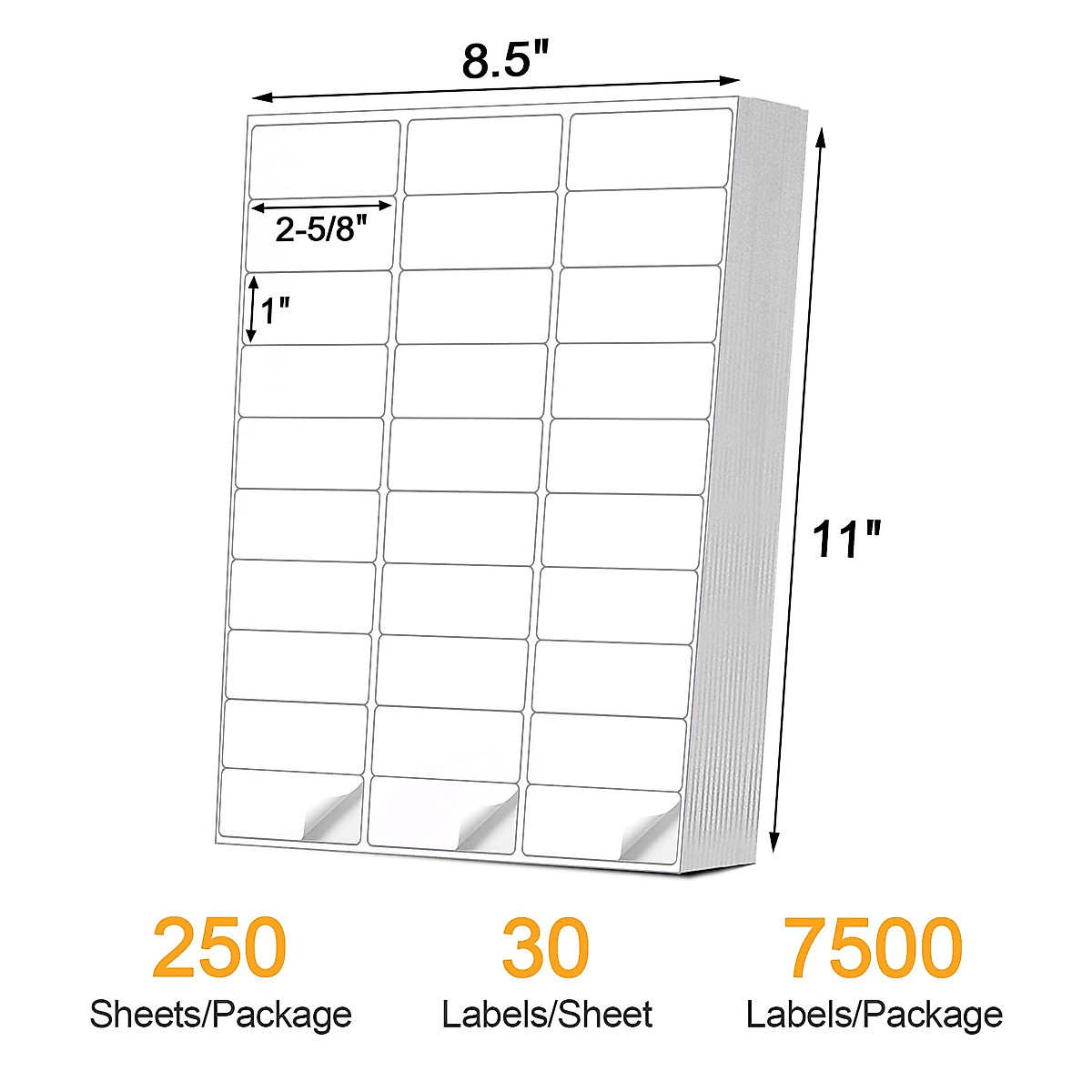 (7500 Labels/250 Sheets) Labelebal Shipping Address Labels, 30 Per Page 7,500 Labels,1" x2-5/8 Mailing Labels, 30-UP White Shipping Labels for Inkjet or Laser Printer,A4 30 Up Labels