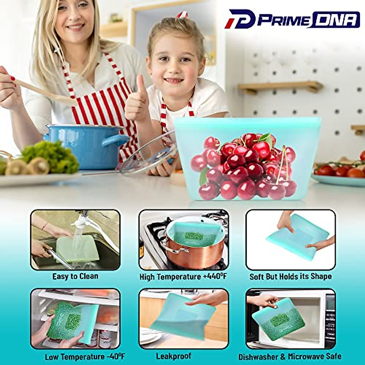 Reusable Silicone Food Storage Bags (Large 32oz = 1 Quart). These Zip Top Reusable Silicone Containers Make Great Freezer, and Oven Bags and Can Handle Extreme Temperatures. Airtight Zip Seal.