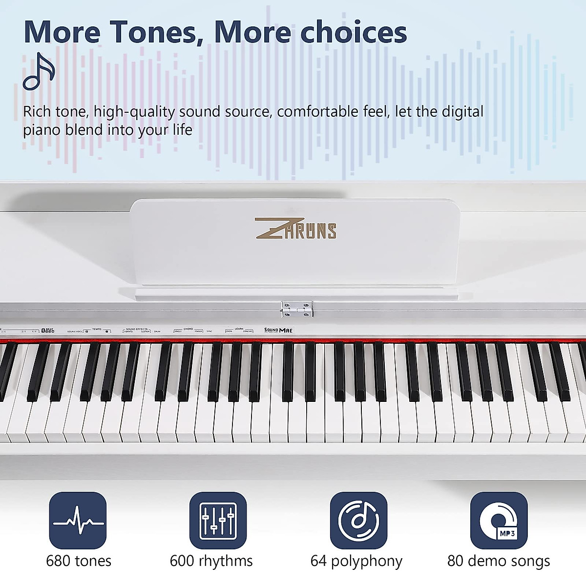 ZHRUNS Digital Piano 88 Key Full-Size Weighted Keyboard Piano,MP3 Function, Remote Control, Power Supply, 3 Pedals, MIDI/Headphone/Audio Output Feature, Suitable for Beginners/Adults