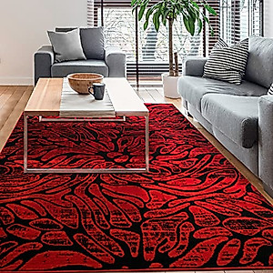 Antep Rugs Floral 5x7 Abstract Indoor Area Rug Siesta (Red Black, 5'3" x 7')