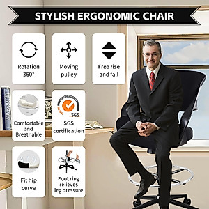BOJUZIJA Ergonomic Drafting Chair,Standing Computer Desk Chair,Foot Ring,Lumbar Support,Swivel Task Chair-Black