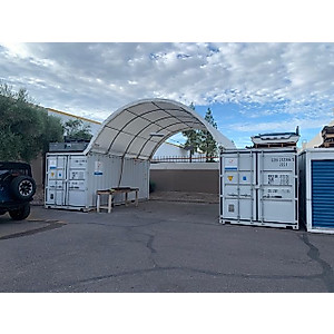 Generic Covermore 20'x20' Upgraded Shipping CONTAINER MOUNTED Canopy- 15 oz. PVC Fabric canvas roof shelter- UV resistant/Water resistant/snow resistant, White, c2020