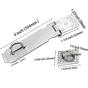 Padlock Hasp 4 Inch Door Clasp Hasp Lock Latch, Stainless Steel Door Bolt Latches for Furniture, Cabinet, Drawer, Cupboard and Closet