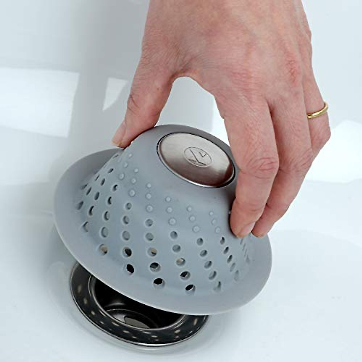 SlipX Solutions Dome Drain Protector for Shower & Tub, Fits Over Drains to Prevent and Stop Clogs (Pop-Up Drains Effective Hair Catcher, Silicone & Stainless Steel, Gray)