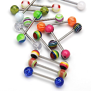 CrazyPiercing Wholesale Lot 50Pcs 14g Tongue Rings Barbells Nipple Barbell Piercing Jewelry Assorted Colors