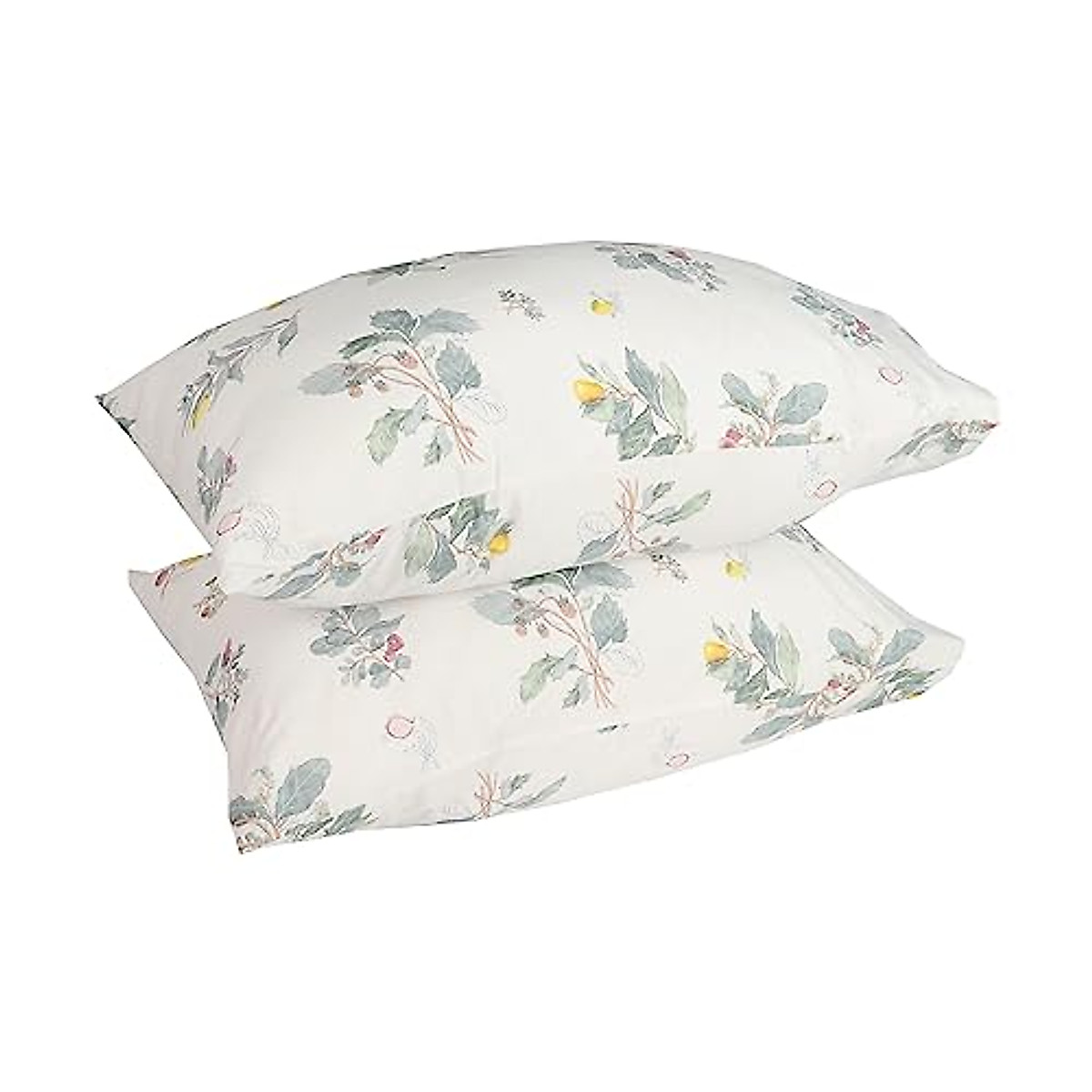 WBYCOTBED 100% Cotton White Queen Pillowcases Set, Botanical Printed Cozy and Lightweight Pillow Protector Case, Envelope Closure, Gifts for Women Men