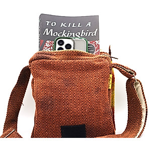 Himalaya Handmade Unique design Mushroom Embroidery Hemp Hobo Passport crossbody bag Festival Travel Bag 100% Himalaya Hemp FAIR TRADE Orange