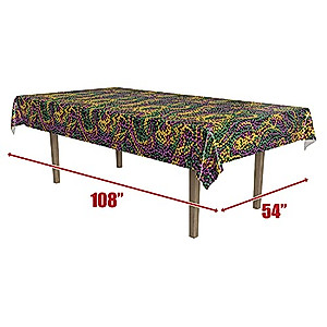 Beistle Mardi Gras Beads Tablecover, 54-Inch by 108-Inch
