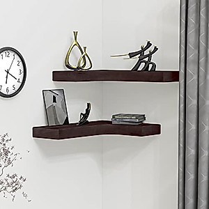 Cayln Corner Floating Shelves Wall Mounted, Invisible Mounting Brackets, Thick Rustic Wood Wall Shelves for Bedroom, Living Room, Bathroom, Kitchen, Set of 2, Brown