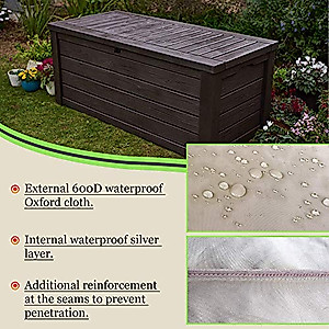 LOZOXO Patio Deck Box Cover, 54" Storage Box Cover for Outside, Outdoor Waterproof Deck Box/Storage Ottoman Bench Cover Fits up to 54" W x 27" D x 27" H khaki