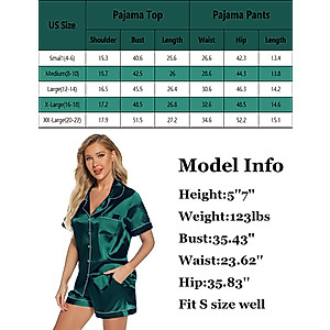 Gepansis Womens Summer Pajamas Sets Silky Satin Pj Set Button Down Short Sleeve Sleepwear Sets Dark Green X-Large