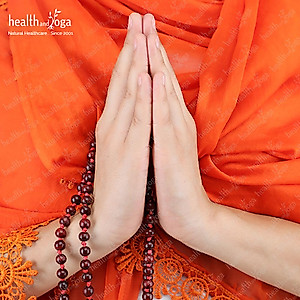 HealthAndYoga™ Rose Wood Mala (108 + 1 Beads with Tassel) & Velvet Bag - Hand Knotted Rosary for Mantra Chanting, Meditation - Invokes Vitality & Courage, Improves Skin Health, Influences Heart Chakra