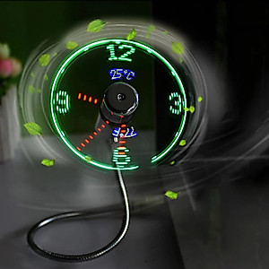 [New] USB LED Clock Fan with Temperature, Mobile USB Real Time Fan Fahrenheit and Celsius Display Portable Cooling Mini USB Quiet Gooseneck Fan for Office, Home & Travel (TC)