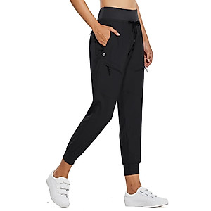 BALEAF Women's Joggers Lightweight Hiking Pants High Waist 5 Zipper Pockets Quick Dry Travel Athletic UPF50+ Black M