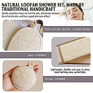 Natural Loofah Sponge Back Exfoliating Scrubber Combo Set, Seep Cleansing Skin and Facial Loofah Pad