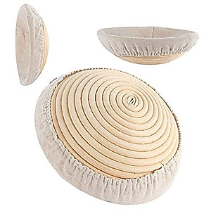 9 Inch Round Bread Basket Proofing Set- Banneton Bread Proofing Basket + Cloth Liner + Bowl Scraper + Smoother. For Home Bakers and Professionals- Great for Sourdough Starter ByChefCD