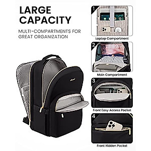 LOVEVOOK Work Backpack for Women, fits 15.6 Inch Laptop, Large Capacity Laptop Backpack with Luggage Strap, Waterproof Lightweight Backpack Purse, Fashionable for Business, Travel, Black