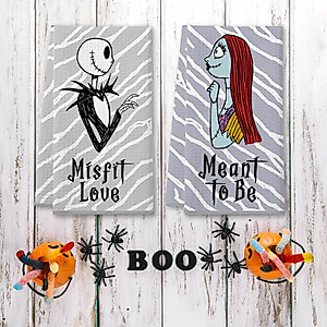Cheroloven Nightmare Before Christmas Kitchen Towels, Halloween Kitchen Bathroom Decorations, 2 Pack Funny Halloween Hand Towels Dish Cloths, Jack Sally Gothic Home Decor