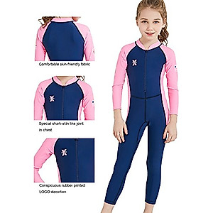 Girls Sun Suit Long Sleeve UV Sun Protection Swimsuit One Piece Stretch Full coverage Wetsuit Swimwear Navy S
