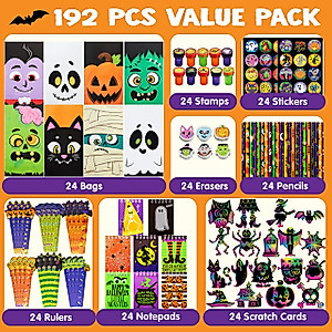 JOYIN 192PCS Halloween Stationery Set, Trick or Treat Gifts for Kids, 24 Pack Halloween Themed Stationery Set for Party Favors Carnival Game Prizes, School Stationery Party Supplies