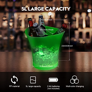 6 Pcs LED Ice Bucket Bulk 5L Large Capacity Wine Light Ice Bucket Drink Container with 7 Color Glowing Champagne Bucket Beer Wine Cooler Bucket for Party Bars Restaurant Home, Battery Powered