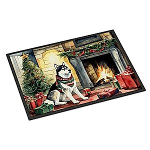 Caroline's Treasures DAC2753JMAT Siberian Husky Cozy Christmas Doormat Front Door Mat Indoor Outdoor Rugs for Entryway, Non Slip Washable Low Pile, 24H X 36W