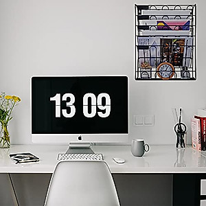 Spacrea Hanging File Holder Organizer - 6 Tier Wall Mount File Organizer, Hanging Wall File for Office, School or Home (Black)