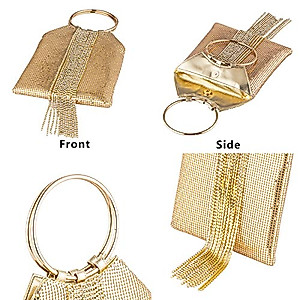 Wrist Handle Cocktail Party Wedding Evening Clutch Crystal Rhinestone Tassels Tote Handbag Metal Mesh Evening Bag