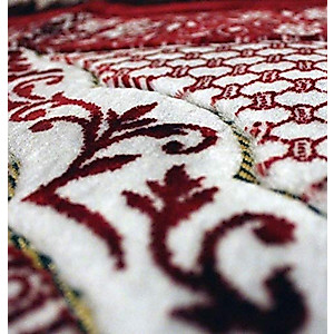 Modefa Turkish Islamic Prayer Rug - Soft & Plush Velvet Praying Carpet - Traditional Muslim Prayer Mat - Muslim Janamaz Sajada - Ramadan or Eid Gift - with Kufi Prayer Cap - Floral Ipek (Red)