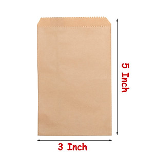 Tendwarm 100 Pcs 3x5 Inches Brown Kraft Paper treat Bags Flat favor bag for Party Wedding Small Gift bag