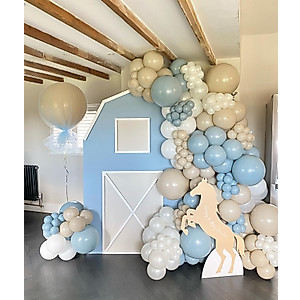 Grcypa Dusty Blue Balloon Garland Arch Kit with Dusty Blue Balloons Sand White Balloons White Balloons for Boy Girl Bear Baby Shower Birthday Gender Reveal Bridal Wedding Party Decorations