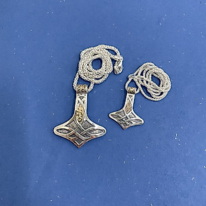 Keith Jack Jewelry, Thor's Hammer Large Pendant 18" Necklace, Sterling Silver & 10k Gold