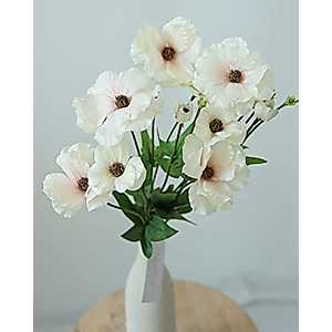 Kamang Ranunculus Flowers White Silk Flower (3 Stems) for Home Decor and Wedding. Artificial Flower for White Spring Decor. Floral Arrangement and Table Centerpiece. White Silk Flowers (White)