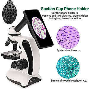 BNISE Microscope kit for Kids and Students, 40X-2000X Magnification, Prepared Slides Kit, Dual LED Illumination, All Glass Optics, and Cordless Capability for Children Beginner