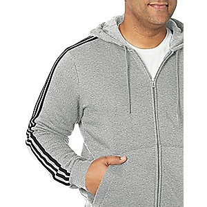 adidas Men's Size Essentials Fleece 3-Stripes Full-Zip Hoodie, Medium Grey Heather, XX-Large/Tall