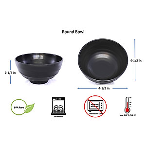 Lucky Star Melamine Round Bowls Ramen Pho Noodle Soup Wonton Soup Rice Bowl, 4-1/2" dia. X 2-1/4” H (Capacity: 10 oz), Black, Swirl Shaped (96, 4-1/2" dia. X 2-1/4” H)