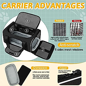 Petskd Pet Carrier 17x11x9.5 Alaska Airline Approved,Pet Travel Carrier Bag for Small Cats and Dogs, Soft Dog Carrier for 1-10 LBS Pets,Dog Cat Carrier with Safety Lock Zipper(Black)
