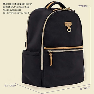TWELVElittle On The Go Diaperbag Backpack in Black Tan - Includes Changing Pad and Stroller Clips. Diaper Bag Backpack for Moms or Dads