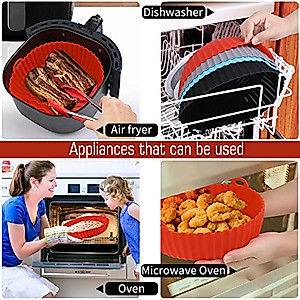 Kinggrand Kitchen 8.5 inch Air Fryer Silicone Liners Food Grade Safety Air Fryer Silicone Pot Reusable for Air Fryer Silicone Baking Tray Over 5QT (Red)