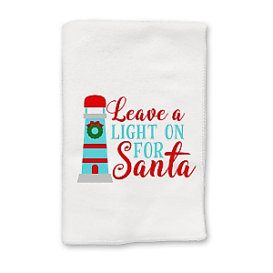 Christmas Decor | Decorative Kitchen and Bath Hand Towels | Leave A Light On Lighthouse Santa Beach | XMAS Winter Novelty | White Towel Home Holiday Decorations | Gift Present