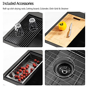 Luckyhorse 28 inch Black Drop in Kitchen Sink Farmhouse Sink with Workstation,16 Gauge Deep Black Stainless Steel Sinks for Kitchens.LH005S