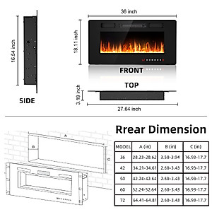 Zionheat 36 inches Electric Fireplace-Wall Fireplace for Living Room-Fireplace Heater Insert Wall Mounted with Remote Control,Timer,12 Flame Colors,750/150W