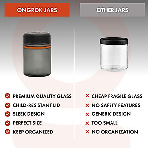 ONGROK Glass Storage Jar, 500ml, 2 Pack, Color-Coded Airtight Glass Containers, UV Herb/Spice Jar to with Child Resistant Lid, Perfect Size Jar to Store in a Drawer or Cupboard