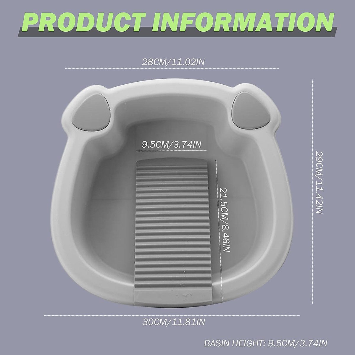 Lawnrden Washboard Basin,Wash Basin with Washboard,Non-Slip Portable Washboard with Ample Basin,Plastic Wash Board for Hand Washing Clothes, Socks, Small Articles